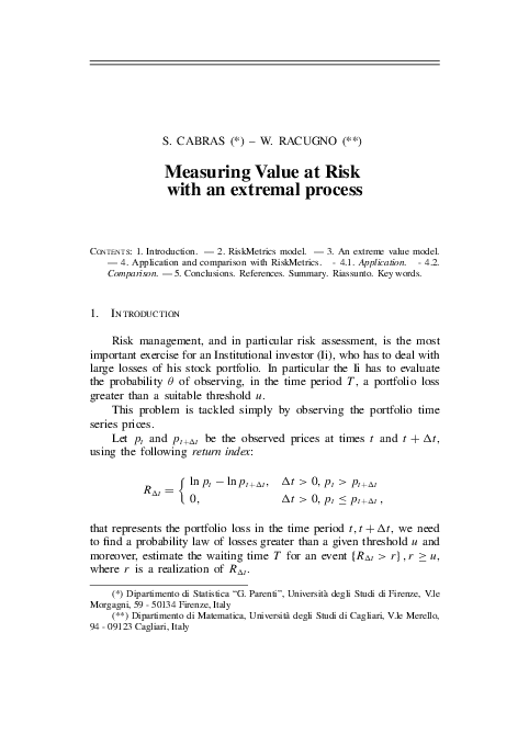 (PDF) Measuring Value at Risk with an extremal process