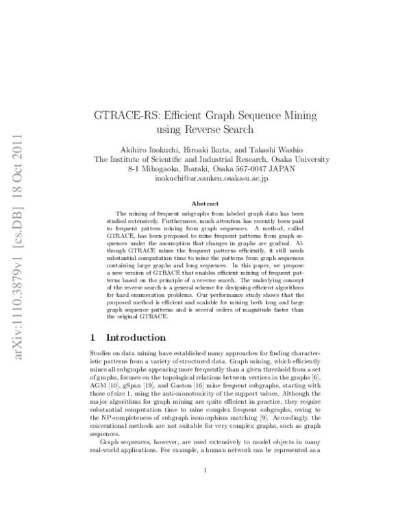 Pdf Efficient Graph Sequence Mining Using Reverse Search