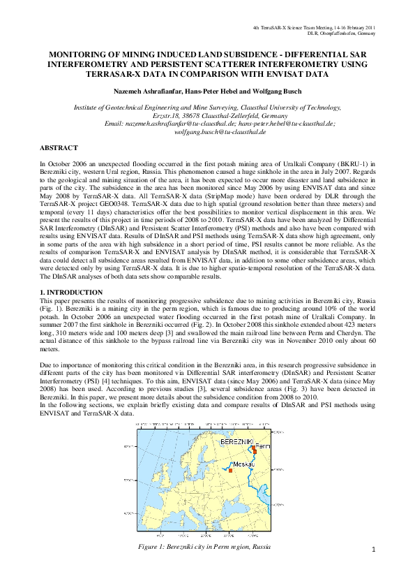 Pdf Monitoring Of Mining Induced Land Subsidence Differential Sar