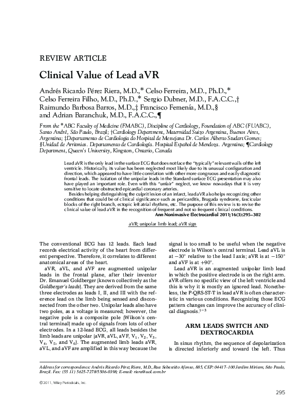 (PDF) Clinical Value of Lead aVR