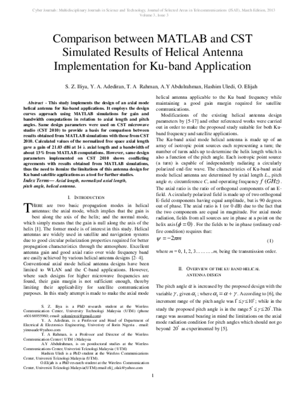 (PDF) Comparison between MATLAB and CST Simulated Results of Helical ...