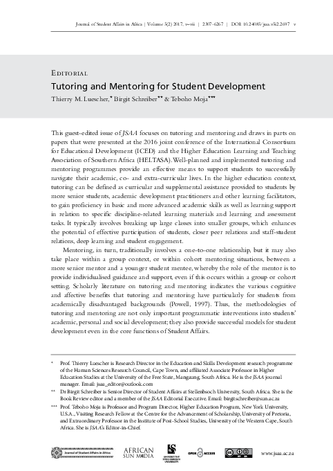 (PDF) Tutoring and Mentoring for Student Development | Teboho Moja ...