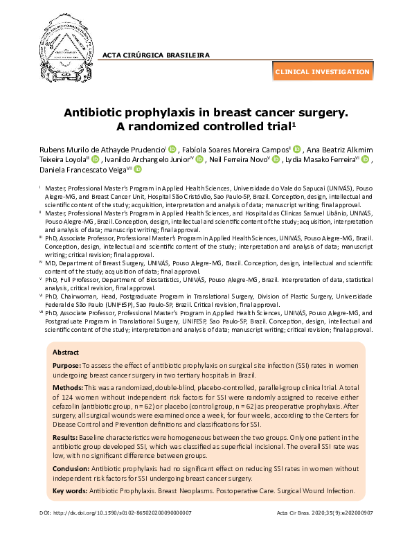(PDF) Antibiotic prophylaxis in breast cancer surgery. A randomized ...