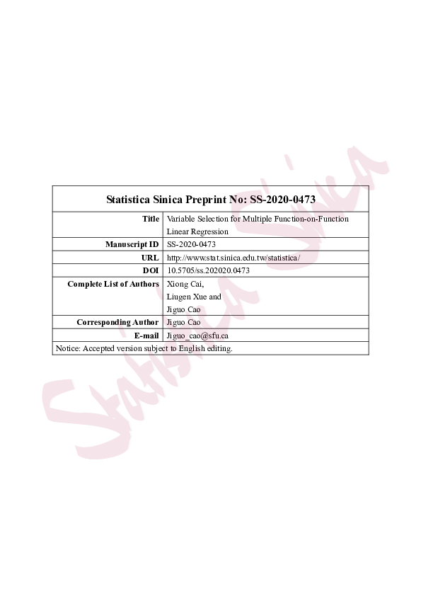 Pdf Variable Selection For Multiple Function On Function Linear Regression