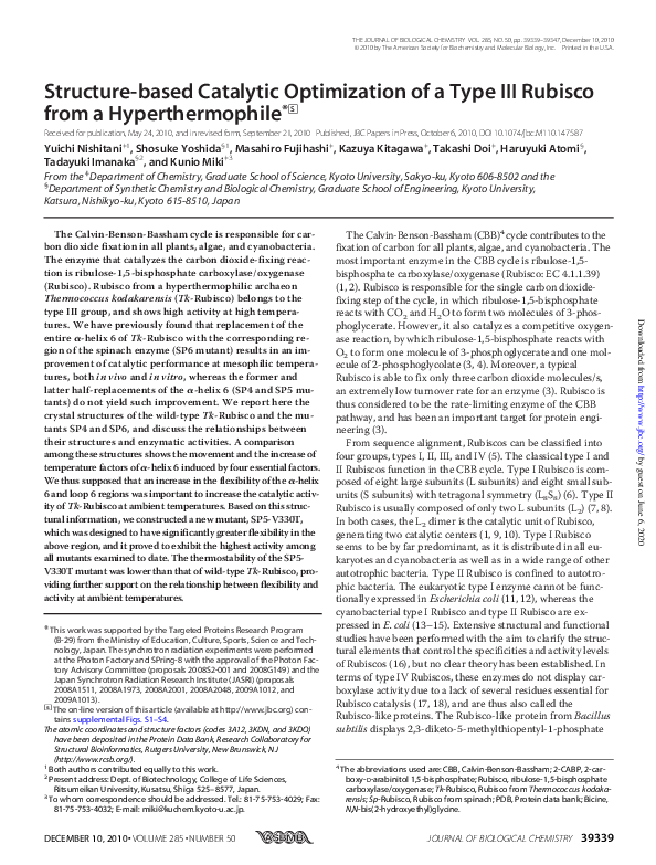 (PDF) Structure-based catalytic optimization of a type III Rubisco from ...