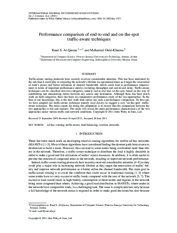 (PDF) Performance comparison of end-to-end and on-the-spot traffic-aware techniques | Mohamed ...