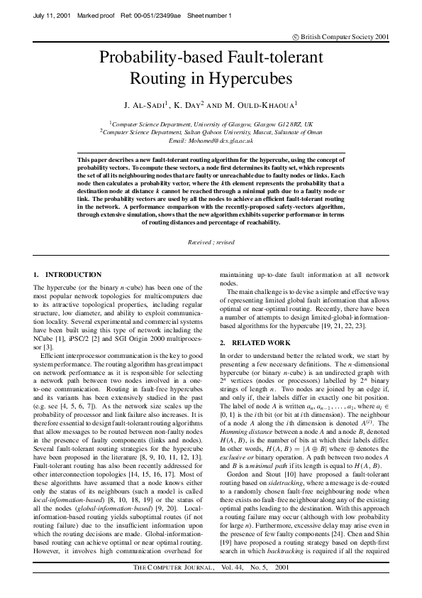 (PDF) Probability-based Fault-tolerant Routing in Hypercubes | Mohamed Ould-Khaoua - Academia.edu