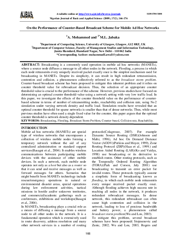 Pdf Improving The Performance Of Counter Based Broadcast Scheme For Mobile Ad Hoc Networks