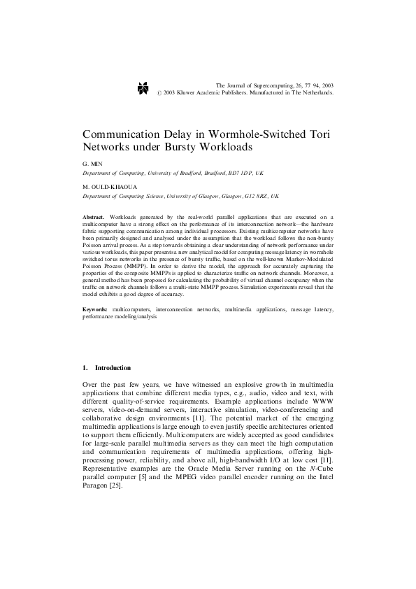 (PDF) Communication delay in wormhole-switched tori networks under ...