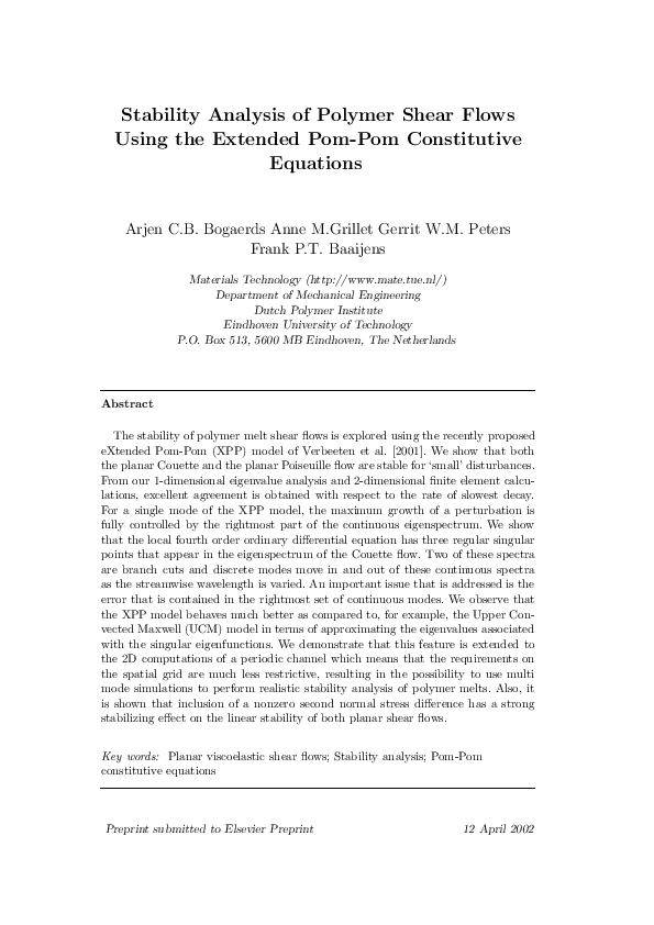 (PDF) Stability analysis of polymer shear flows using the eXtended Pom ...