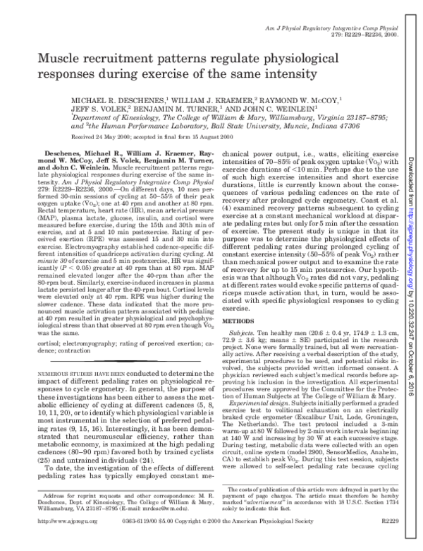 (PDF) Muscle recruitment patterns regulate physiological responses ...