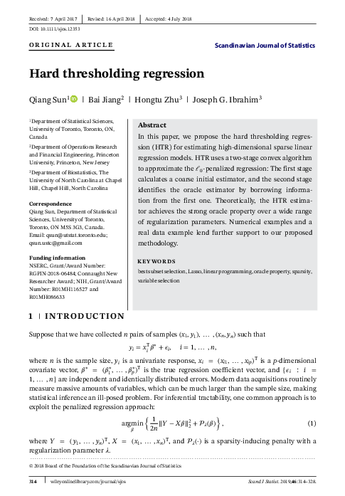 (PDF) Hard thresholding regression