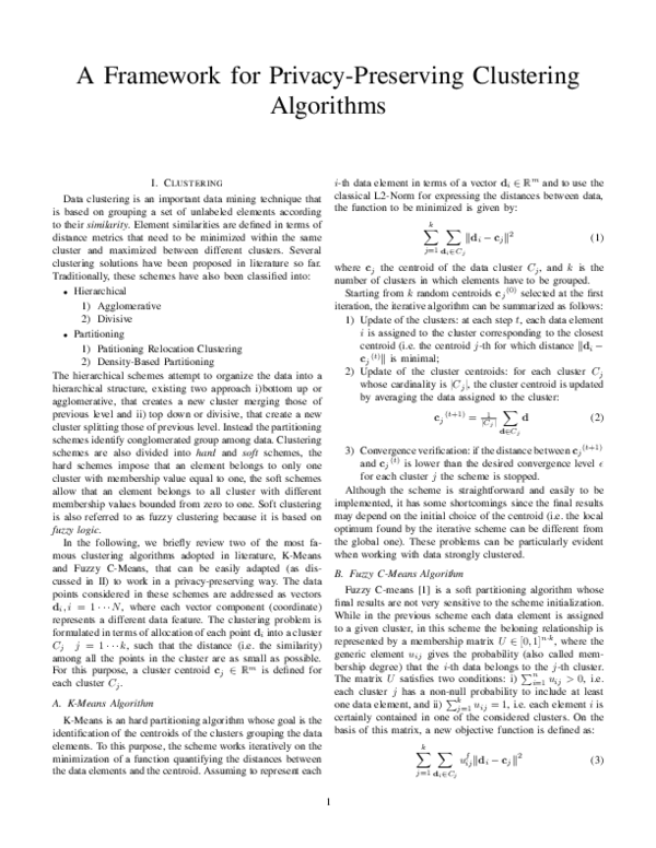 (PDF) A Framework for Privacy-Preserving Clustering Algorithms