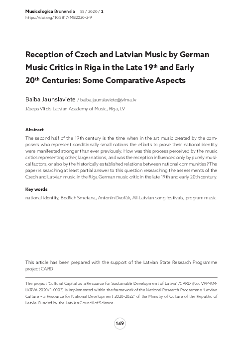 (PDF) Reception of Czech and Latvian music by German music critics in ...