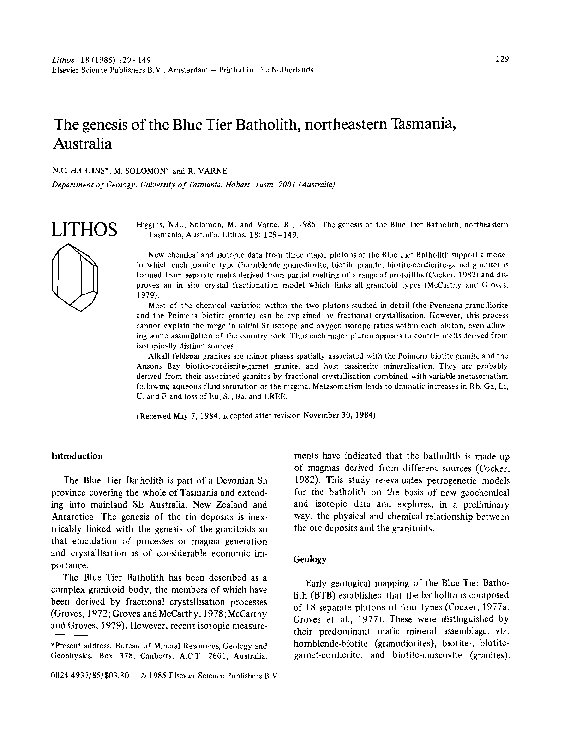 (PDF) The genesis of the Blue Tier Batholith, northeastern Tasmania ...