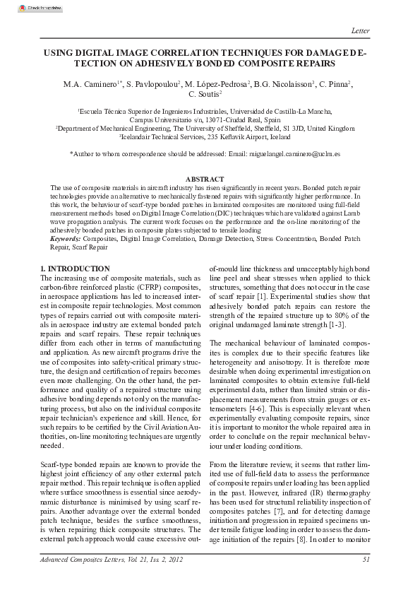 (PDF) Using Digital Image Correlation Techniques for Damage Detection on Adhesively Bonded ...