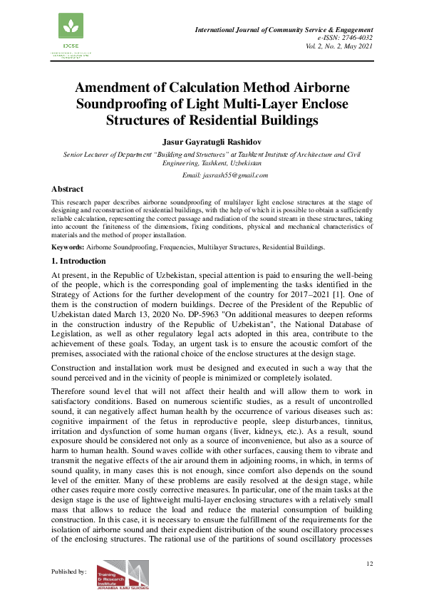 (PDF) Amendment of Calculation Method Airborne Soundproofing of Light ...