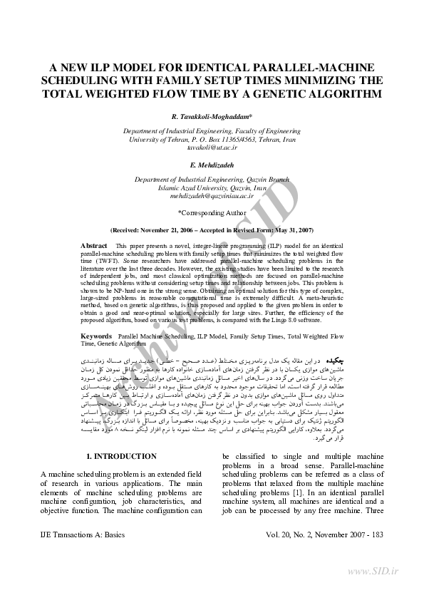 (PDF) A new ILP model for identical parallel-machine scheduling with family setup times ...