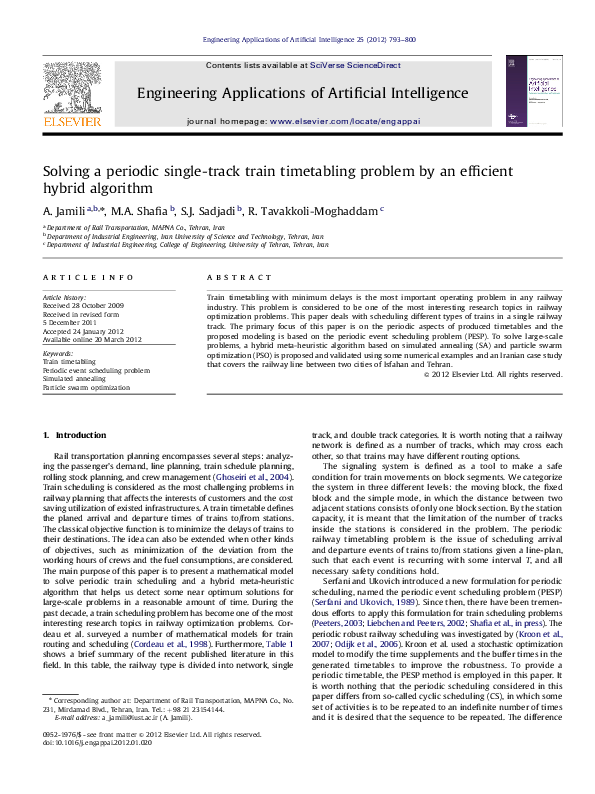 Pdf Solving A Periodic Single Track Train Timetabling Problem By An Efficient Hybrid Algorithm