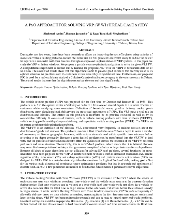 (PDF) A PSO approach for solving VRPTW with real case study
