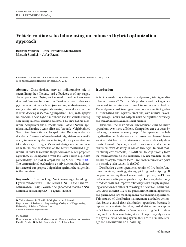 Pdf Vehicle Routing Scheduling Using An Enhanced Hybrid Optimization Approach