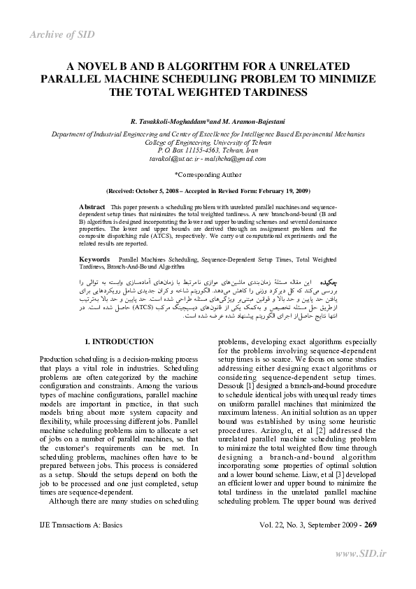 Pdf A Novel B And B Algorithm For A Unrelated Parallel Machine Scheduling Problem To Minimize