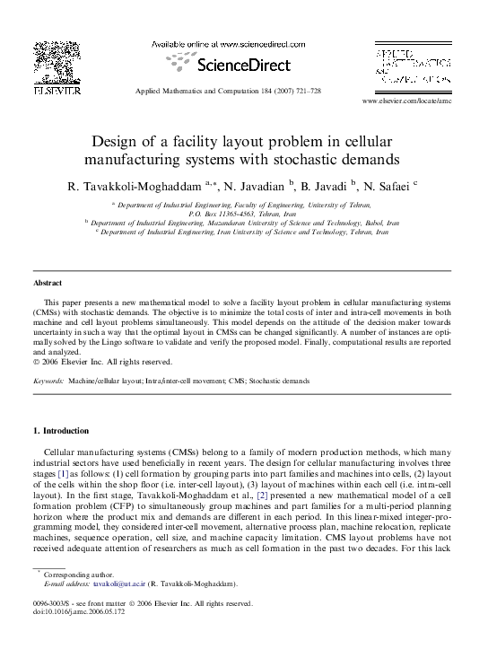 (PDF) Design of a facility layout problem in cellular manufacturing ...
