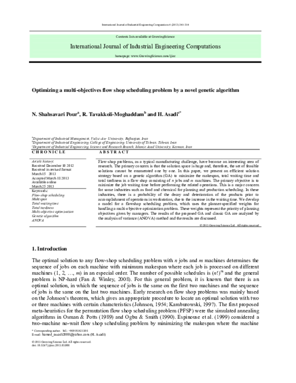 (PDF) Optimizing a multi-objectives flow shop scheduling problem by a novel genetic algorithm