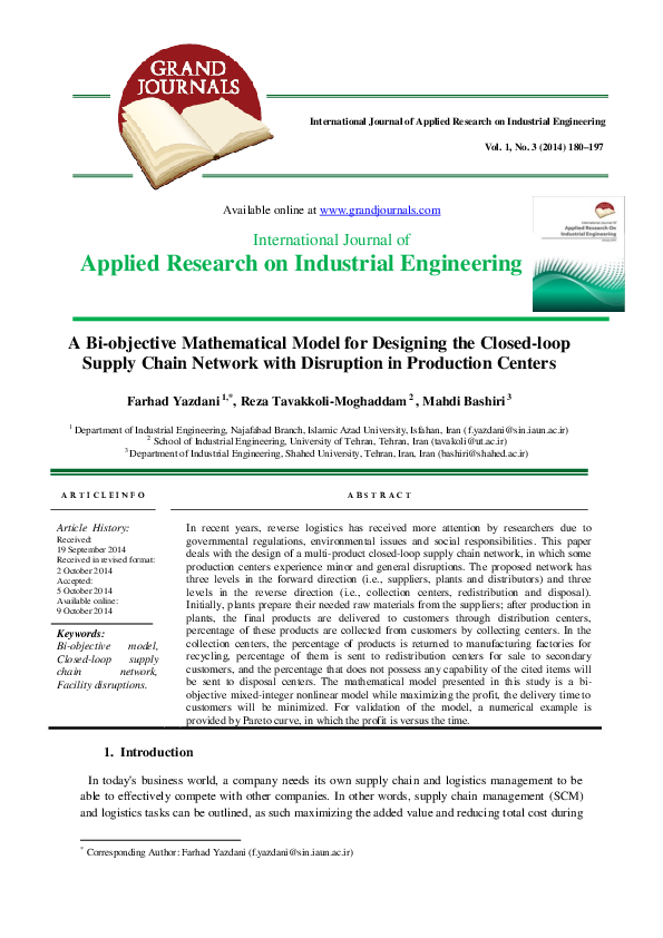 Pdf A Bi Objective Mathematical Model For Designing The Closed Loop