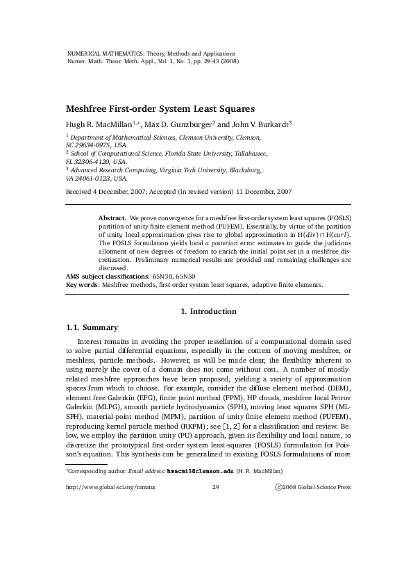 (PDF) Meshfree First-order System Least Squares