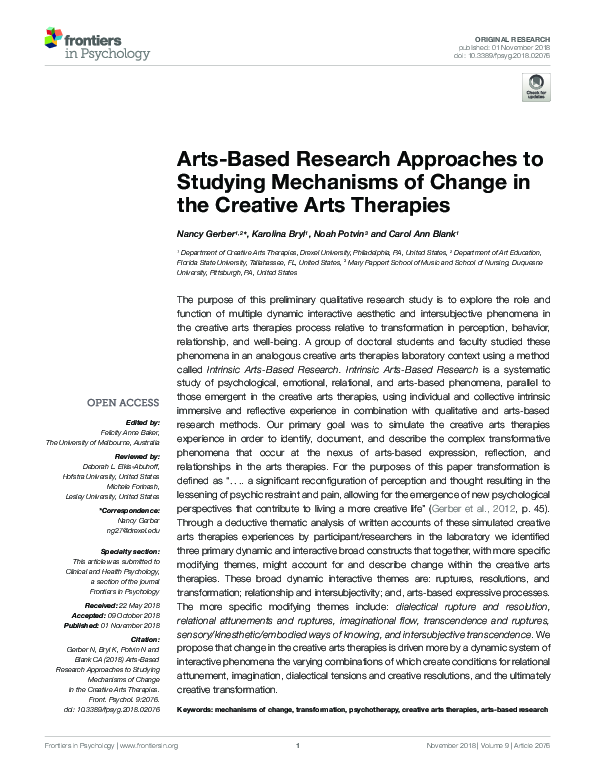 (PDF) Arts-Based Research Approaches to Studying Mechanisms of Change ...
