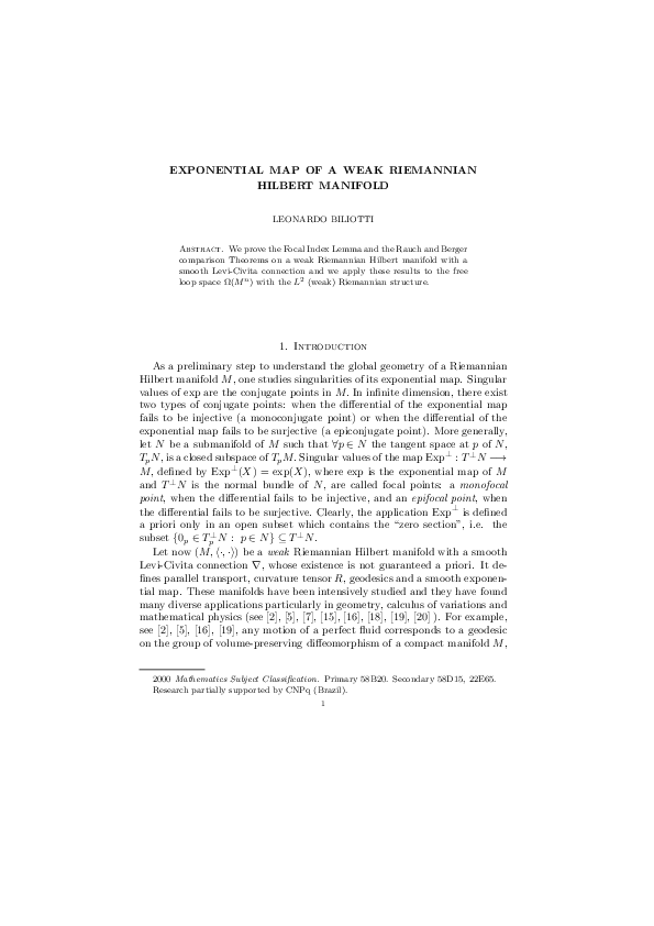 (PDF) The exponential map of a weak Riemannian Hilbert manifold