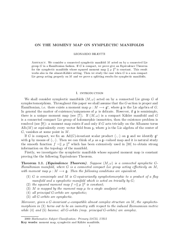 (PDF) On the moment map on symplectic manifolds