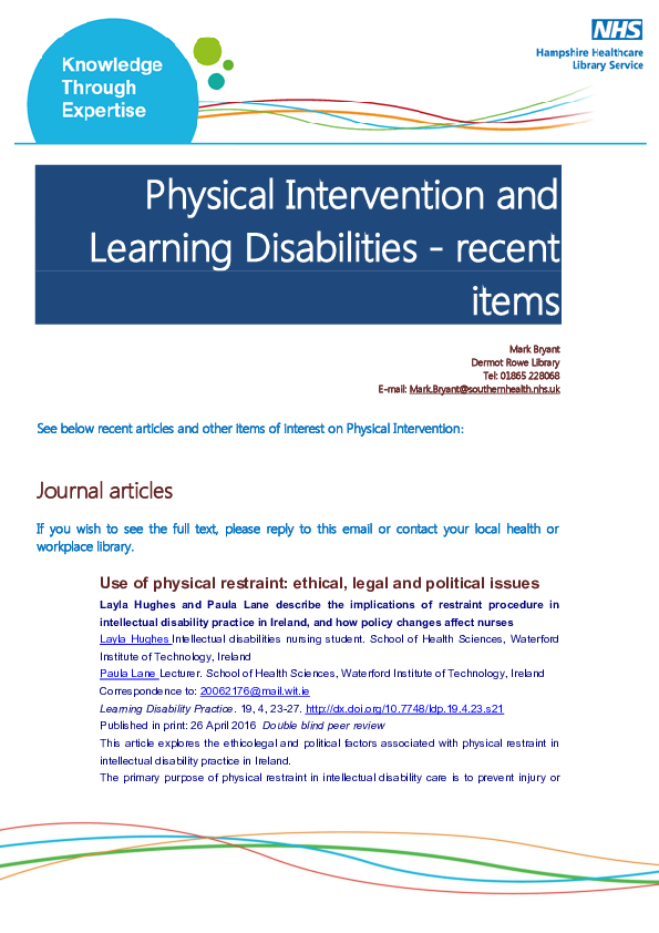 (PDF) Use of physical restraint: ethical, legal and political issues