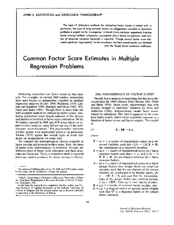 Common Factor Score Estimates In Multiple Regression Problems
