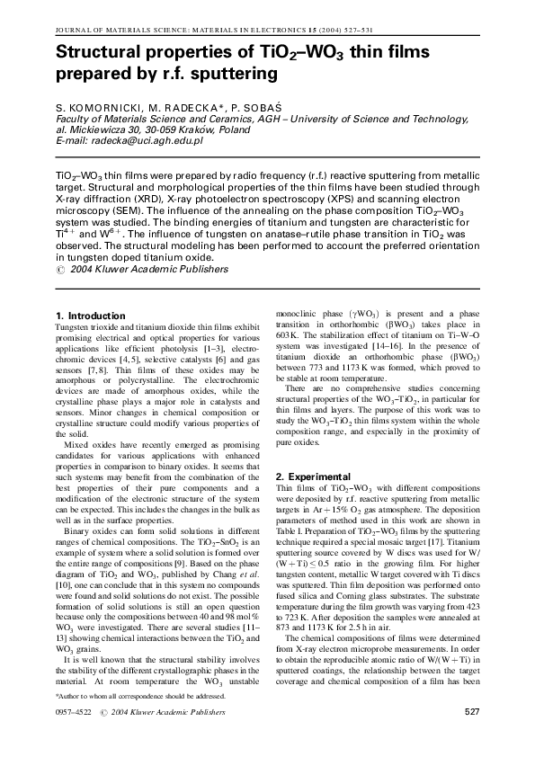 (PDF) Structural properties of TiO 2 –WO 3 thin films prepared by r.f ...