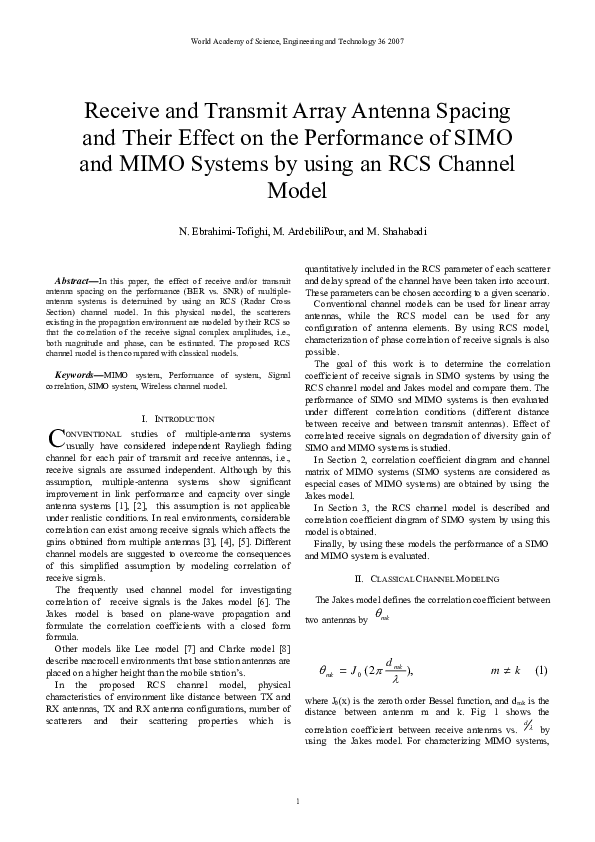(PDF) Receive and Transmit Array Antenna Spacing and Their Effect on the Performance of SIMO and ...