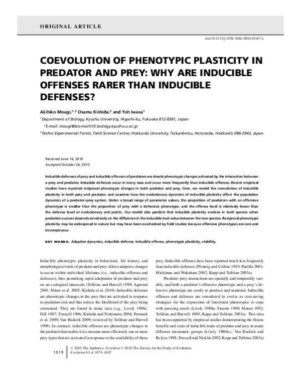 (PDF) Coevolution of Phenotypic Plasticity in Predator and Prey: Why ...