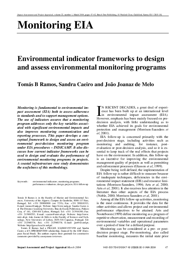 (PDF) Environmental indicator frameworks to design and assess ...