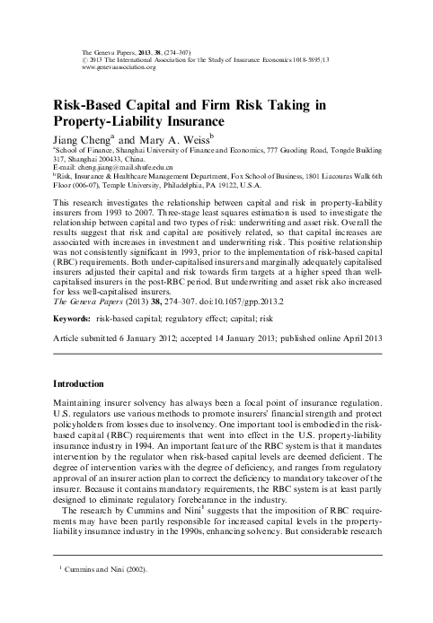 (PDF) Risk-Based Capital and Firm Risk Taking in Property-Liability ...