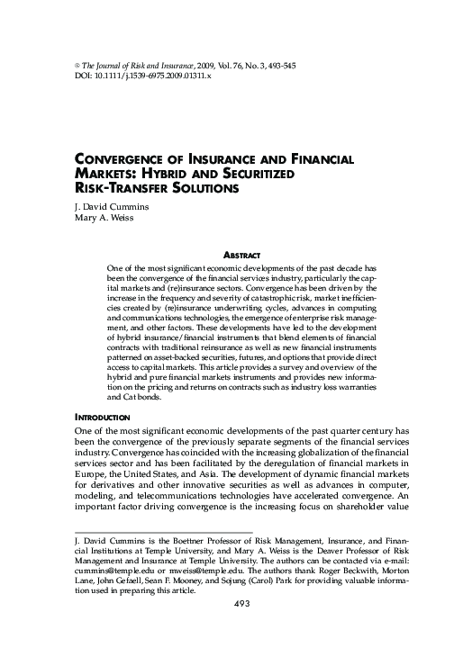 (PDF) Convergence of Insurance and Financial Markets: Hybrid and ...