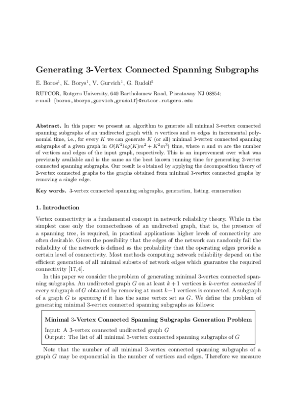 Pdf Generating 3 Vertex Connected Spanning Subgraphs