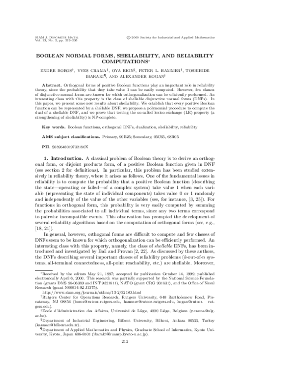 Pdf Boolean Normal Forms Shellability And Reliability Computations 5396