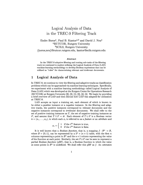 (PDF) Logical Analysis of Data
