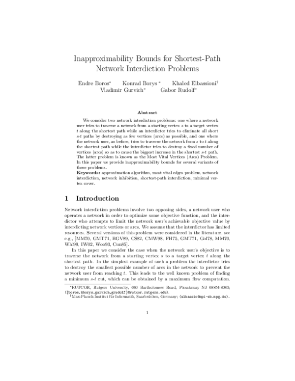 (PDF) Inapproximability Bounds for Shortest-Path Network Interdiction ...