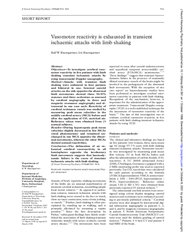 (PDF) Vasomotor reactivity is exhausted in transient ischaemic attacks ...