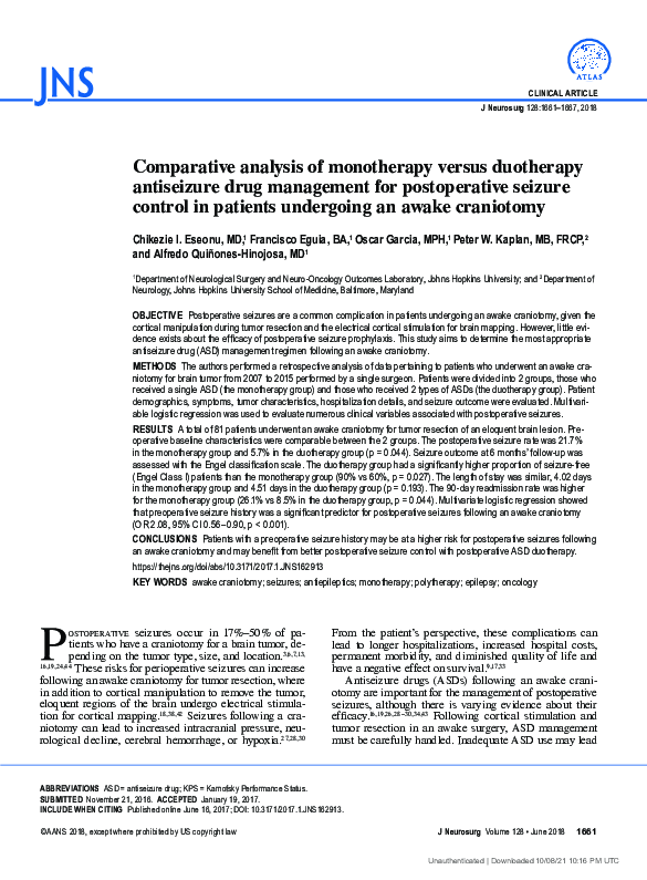 (PDF) Comparative analysis of monotherapy versus duotherapy antiseizure drug management for ...