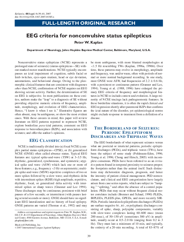 (PDF) EEG criteria for nonconvulsive status epilepticus