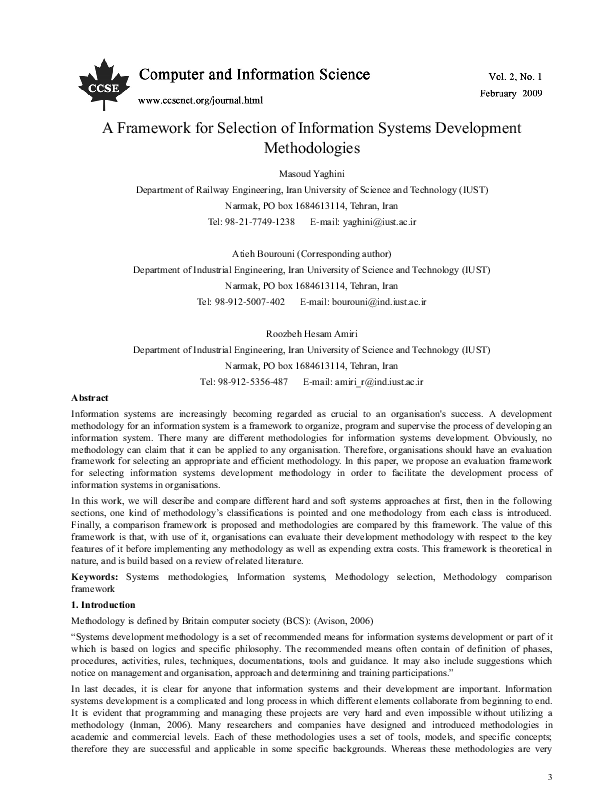 (PDF) A Framework for Selection of Information Systems Development Methodologies