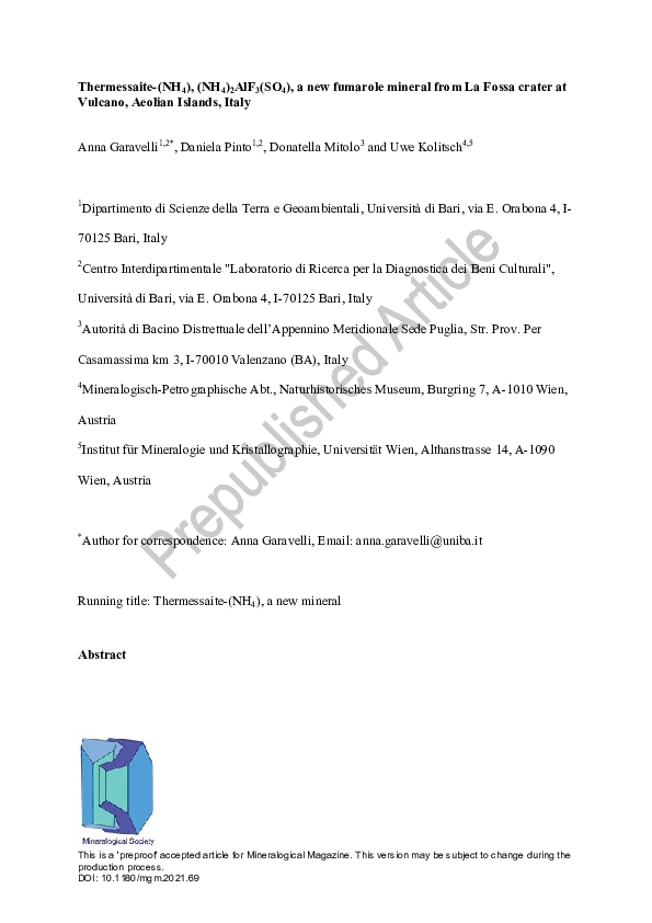 (PDF) Thermessaite-(NH4), (NH4)2AlF3(SO4), a new fumarole mineral from ...